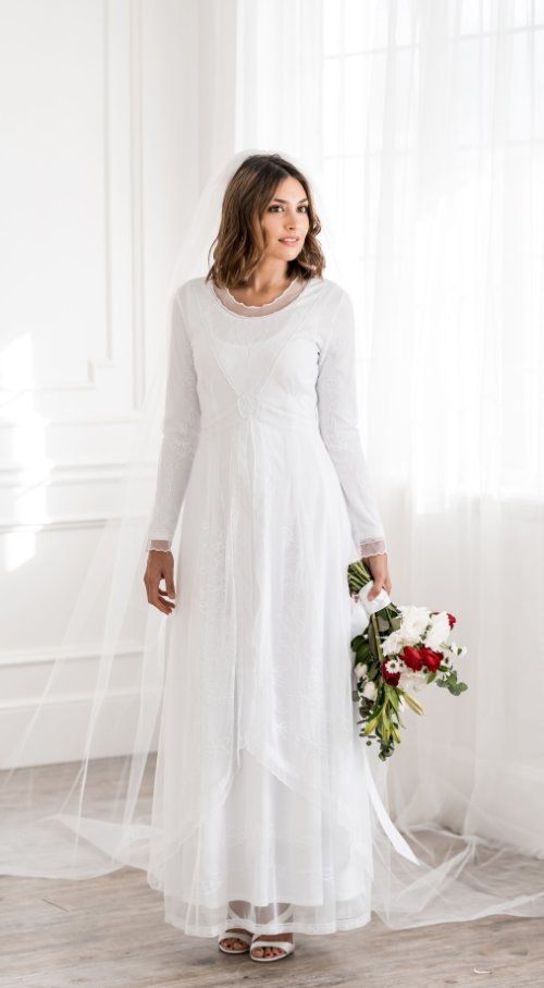 LDS Temple Dresses, Mormon Clothing, Modest Wedding Dresses - White ...